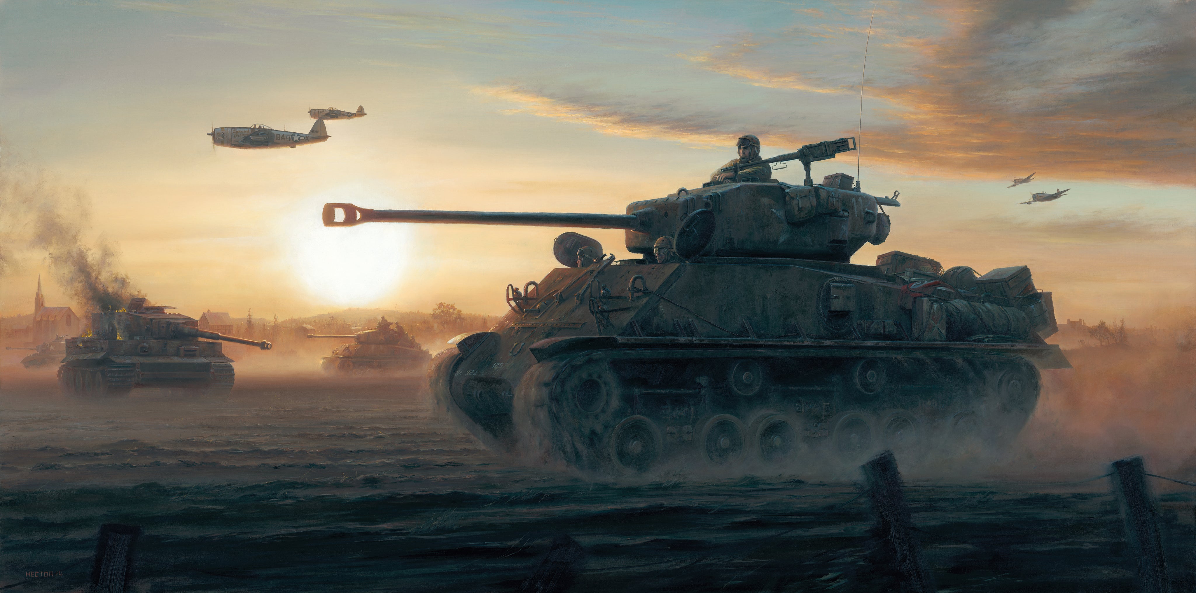 "Unstoppable" M4A3E8 Sherman tank art print by Gareth Hector – ValorStudios
